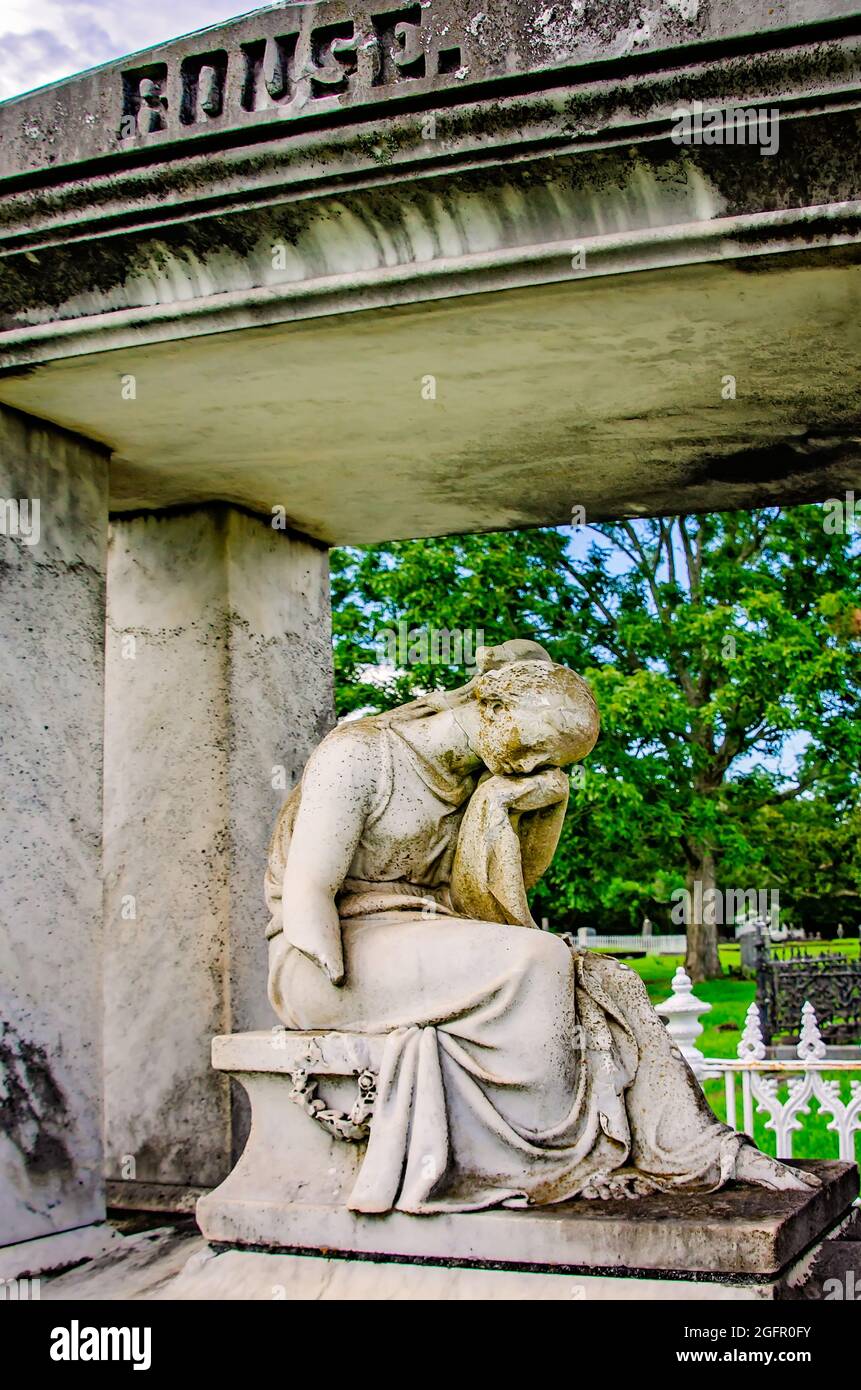 The Rouse family grave features a Neoclassical monument with a robed ...
