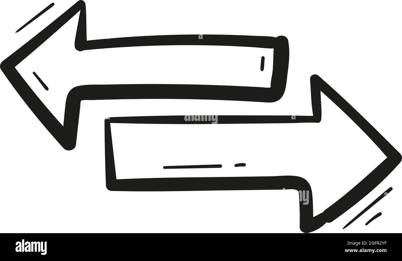Hand drawn forward and backward arrow icon in doodle style isolated ...