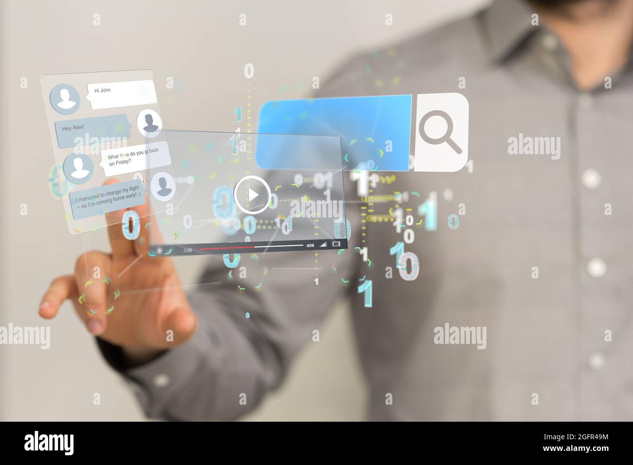 Person presenting the virtual projection of web development Stock Photo ...