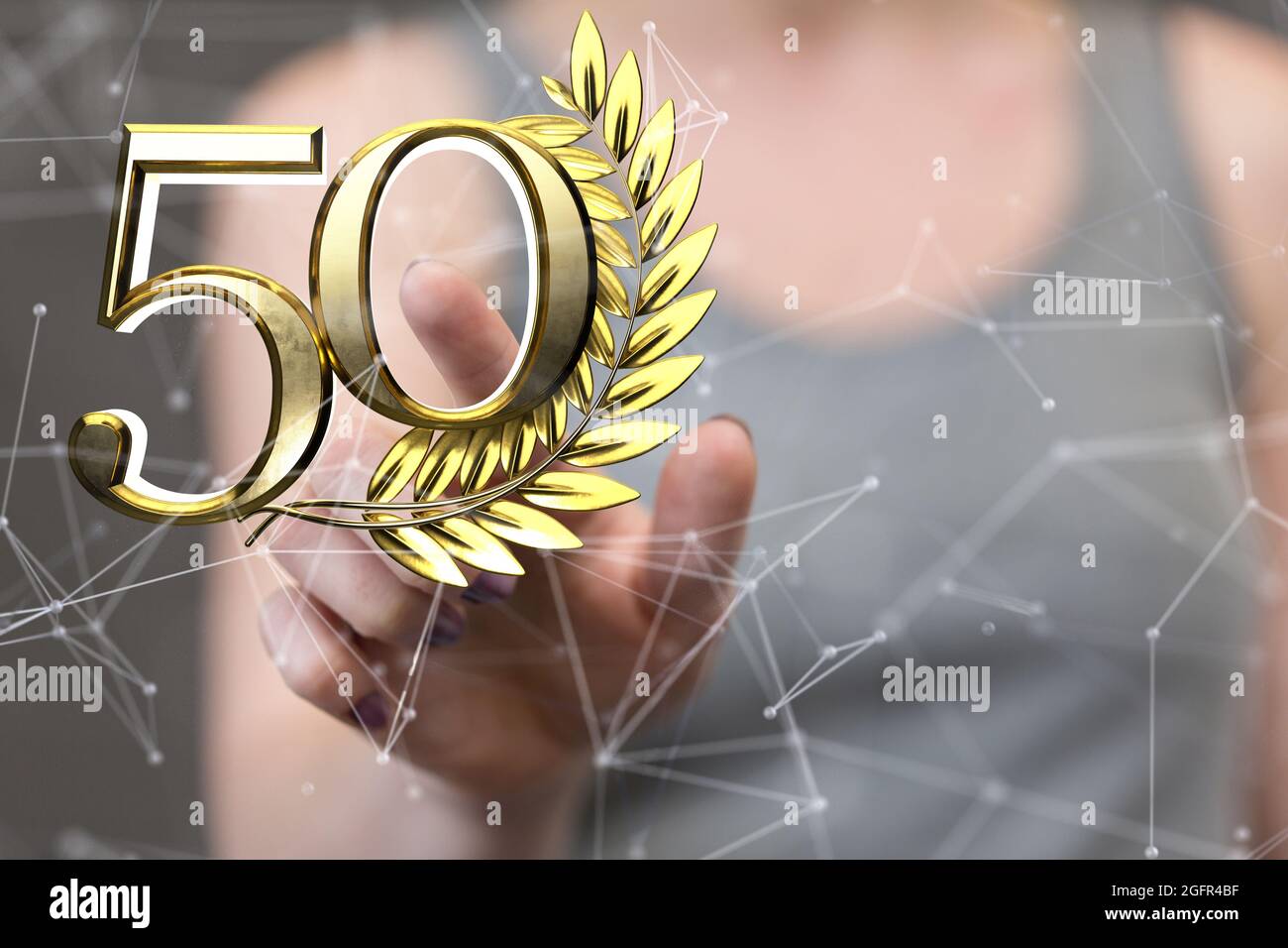 Person presenting the virtual projection of a 50 years anniversary ...