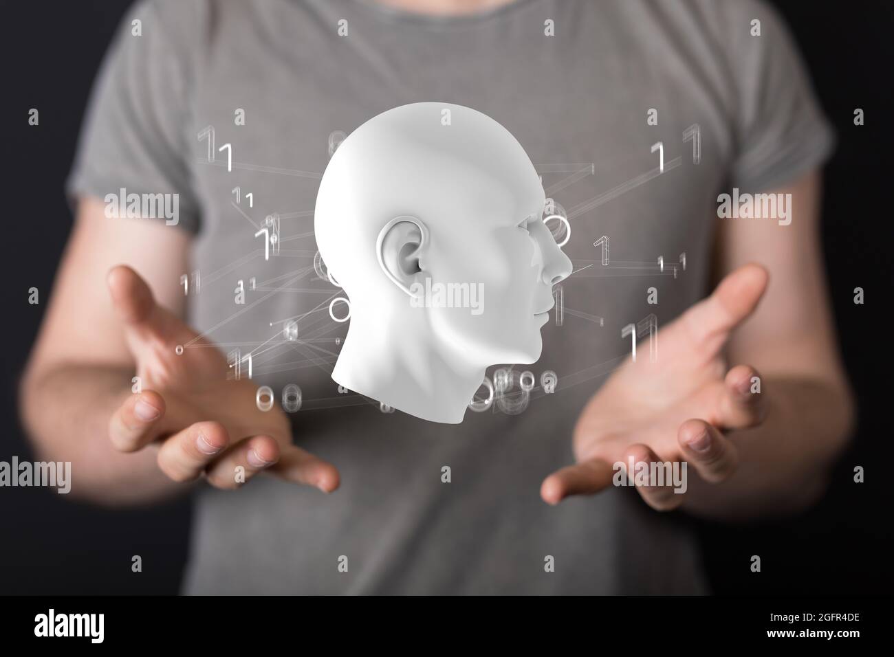 Person presenting the virtual projection of artificial intelligence ...