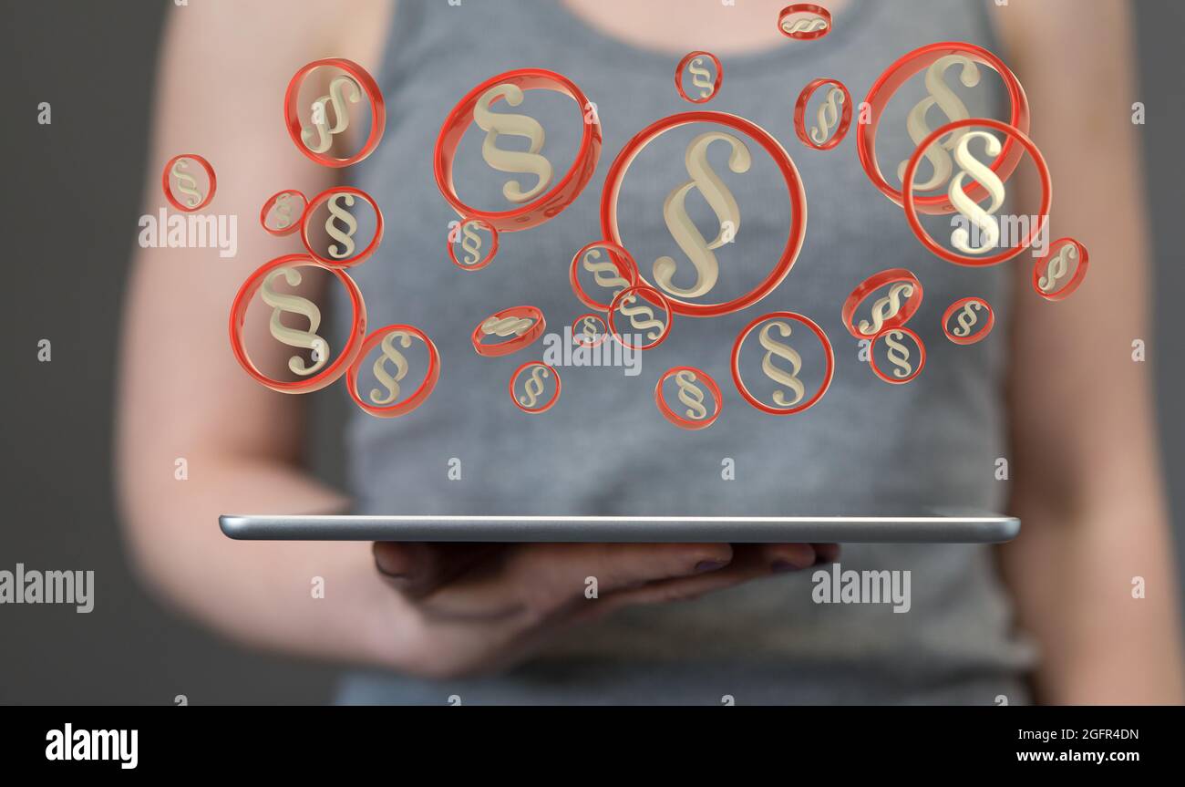 Person presenting the virtual projection of the paragraph signs Stock ...