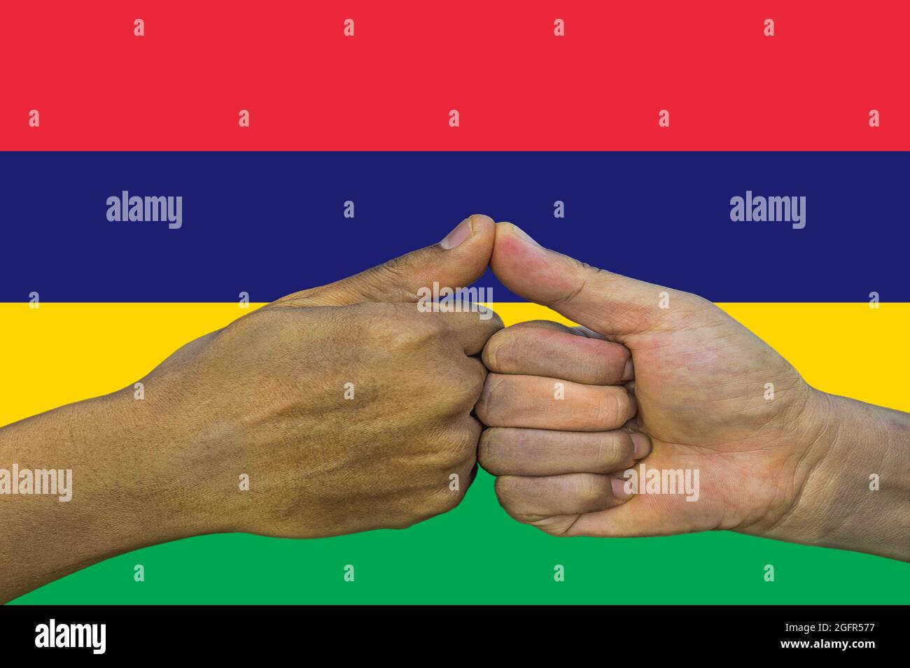 Flag of Mauritius, intergration of a multicultural group of young ...