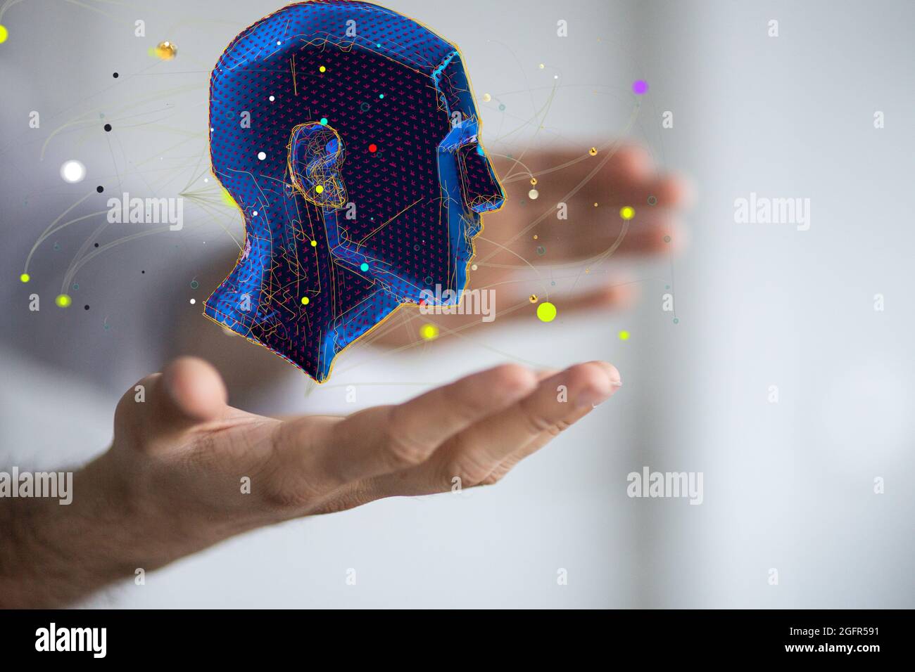 Person presenting the virtual projection of artificial intelligence ...
