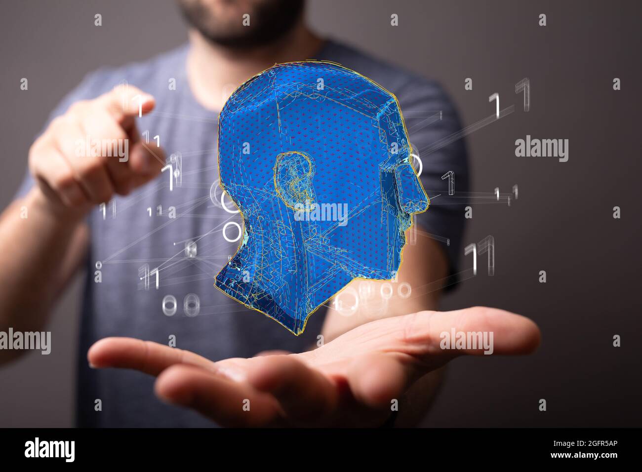 Person presenting the virtual projection of artificial intelligence ...