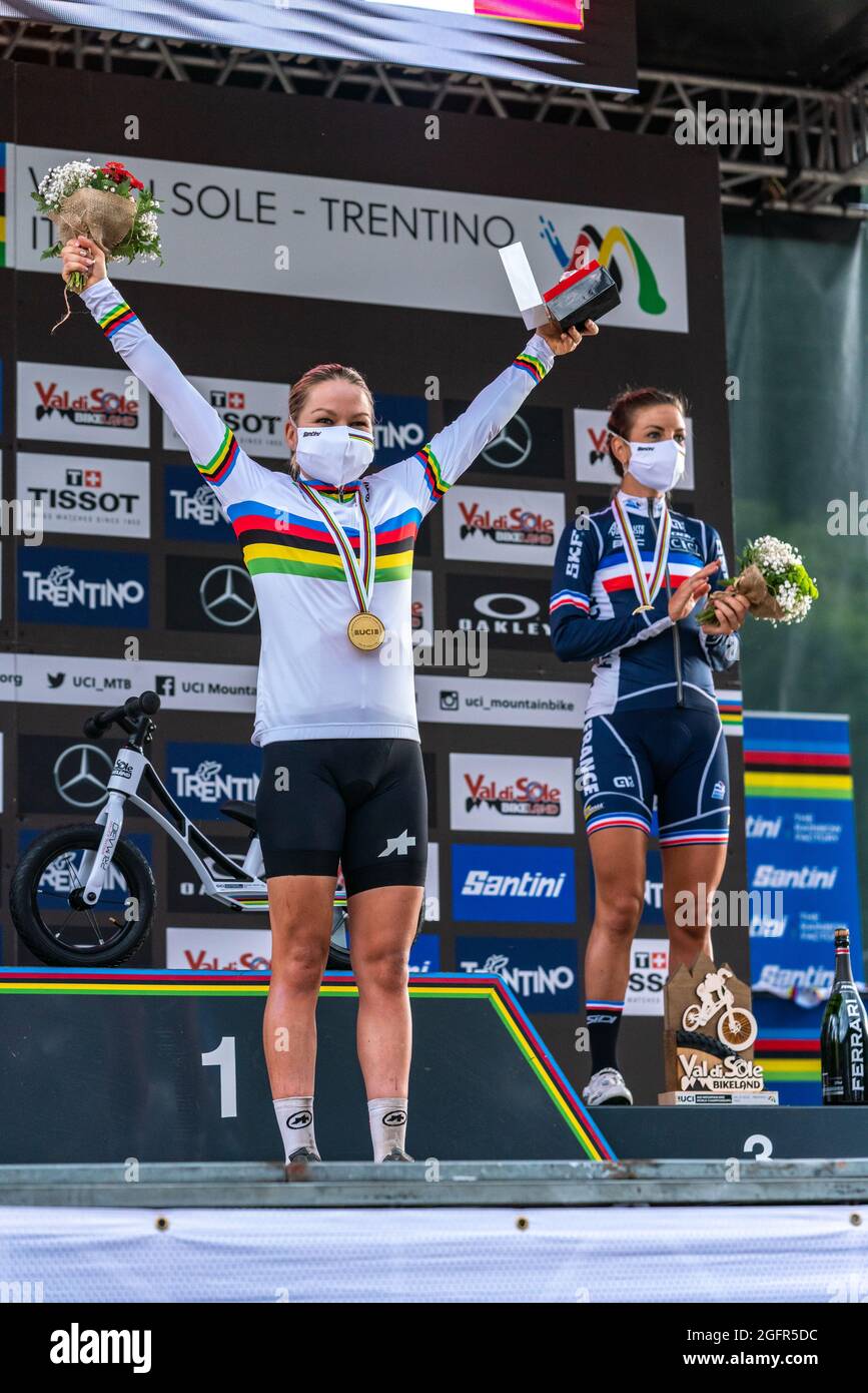 Sina FREI of Switzerland, 1st place elite women, during the Cross ...