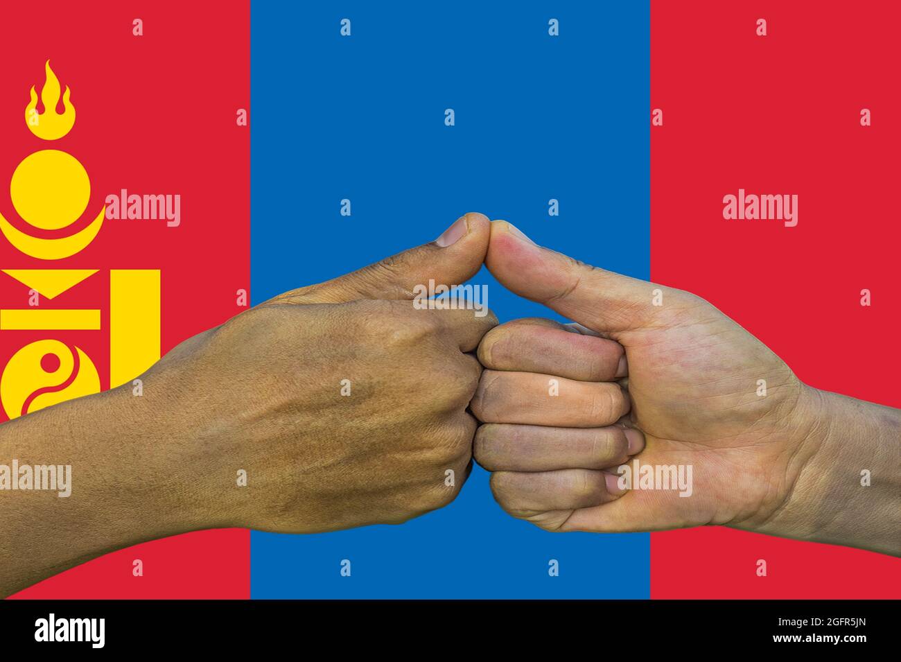 Flag of Mongolia, intergration of a multicultural group of young people ...