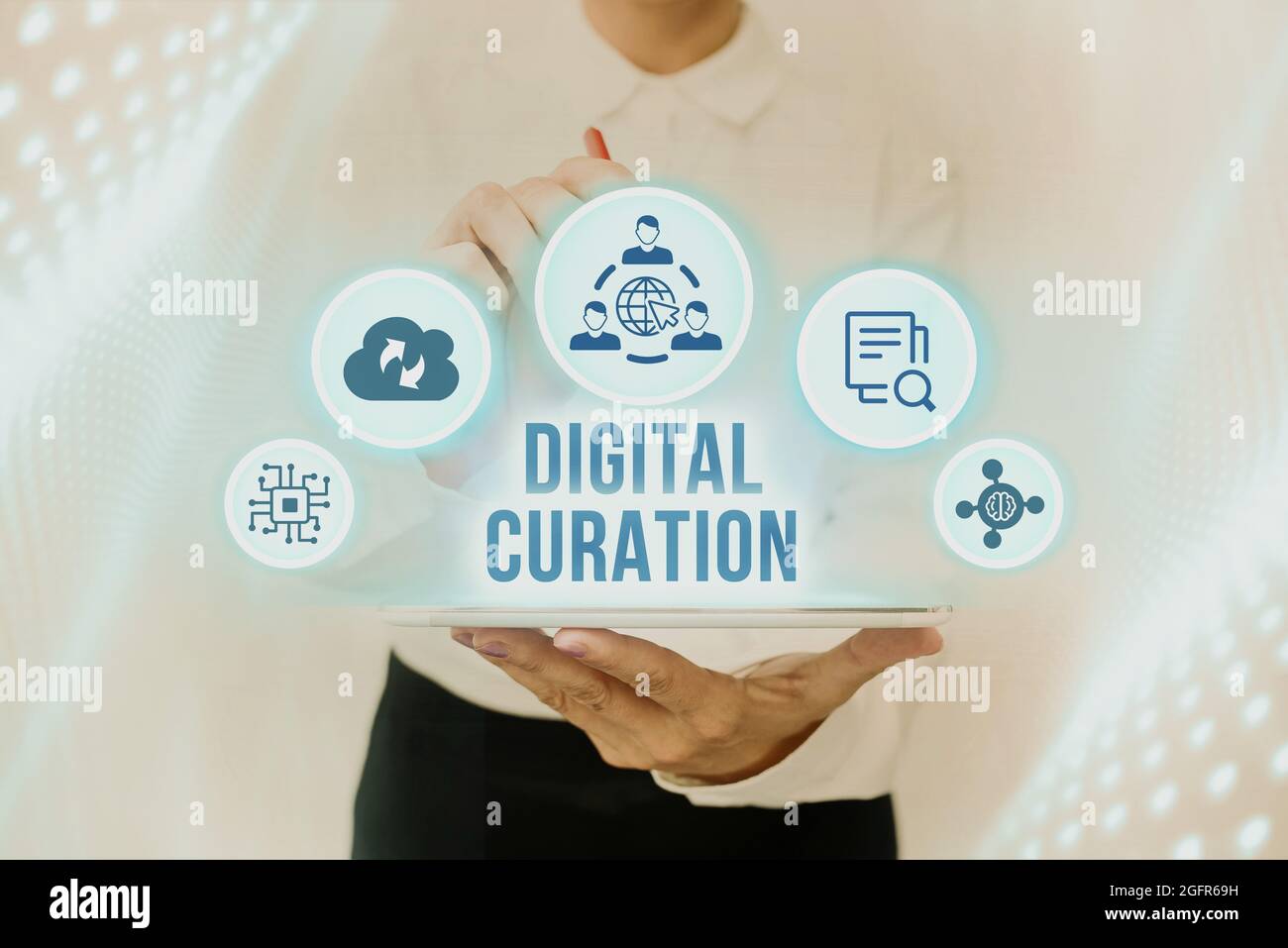 Hand writing sign Digital Curation. Business overview maintenance ...