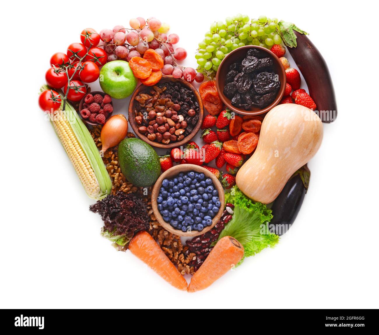 Heart made of healthy food on white background Stock Photo - Alamy