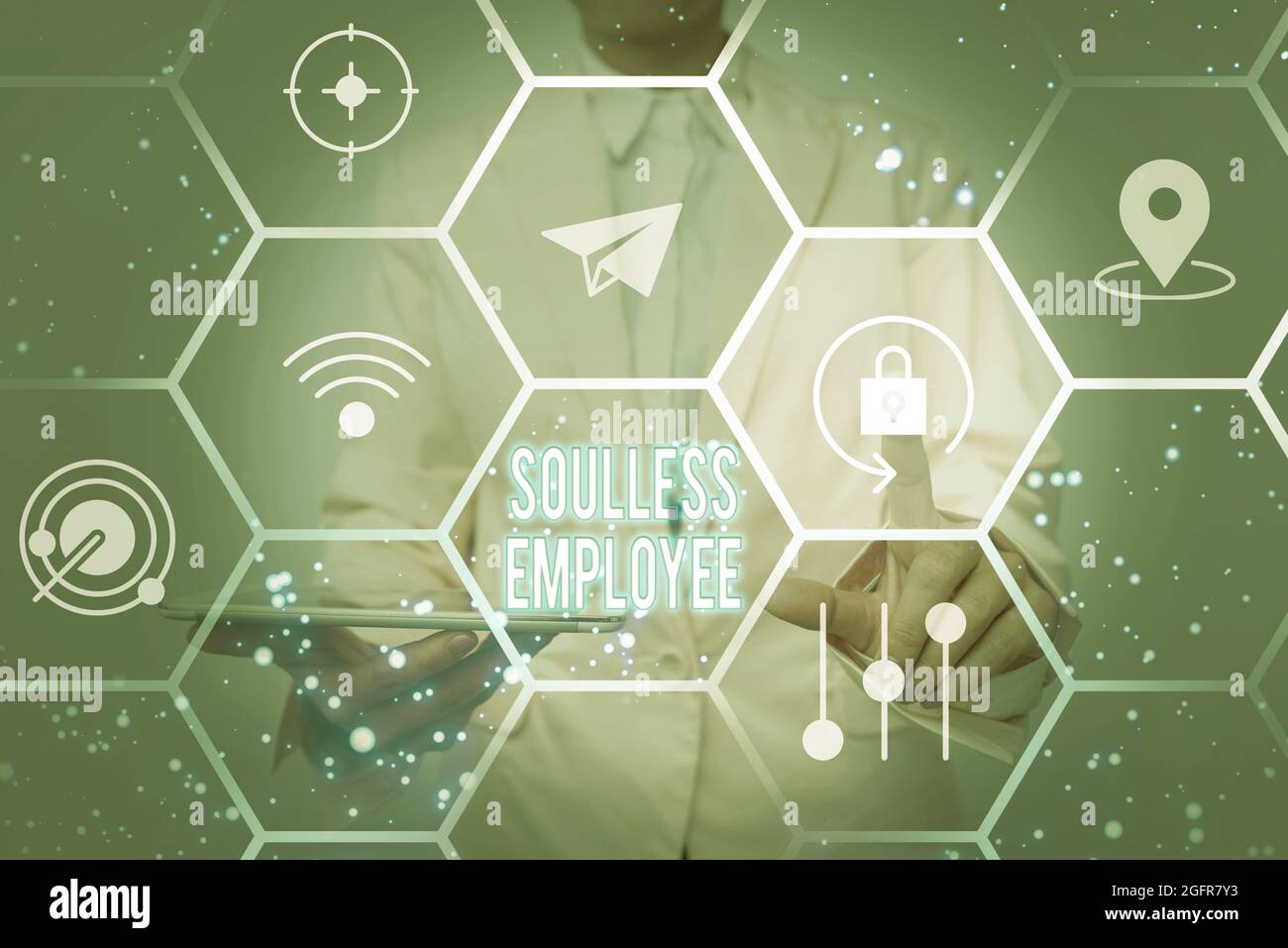 Hand writing sign Soulless Employee. Word Written on lack human ...