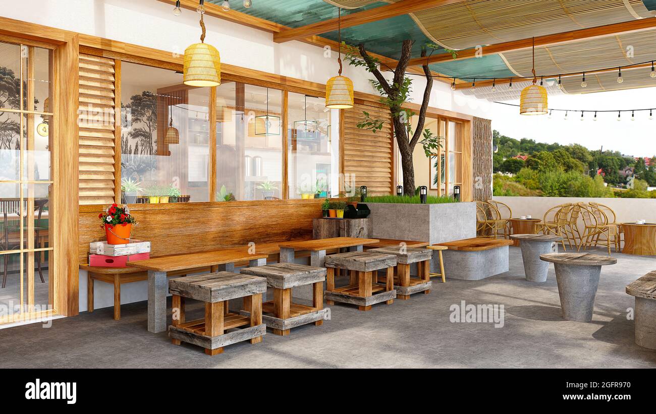 3d render of cafe restaurant Stock Photo - Alamy