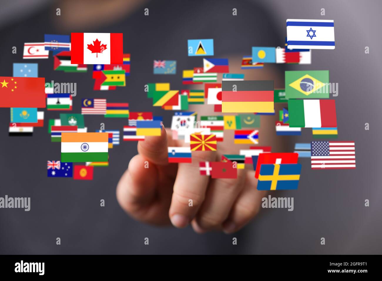 Person presenting the virtual projection of the flags of different ...