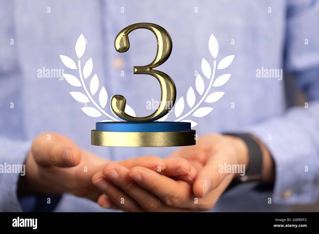 Person presenting the virtual projection of a third-place award Stock ...