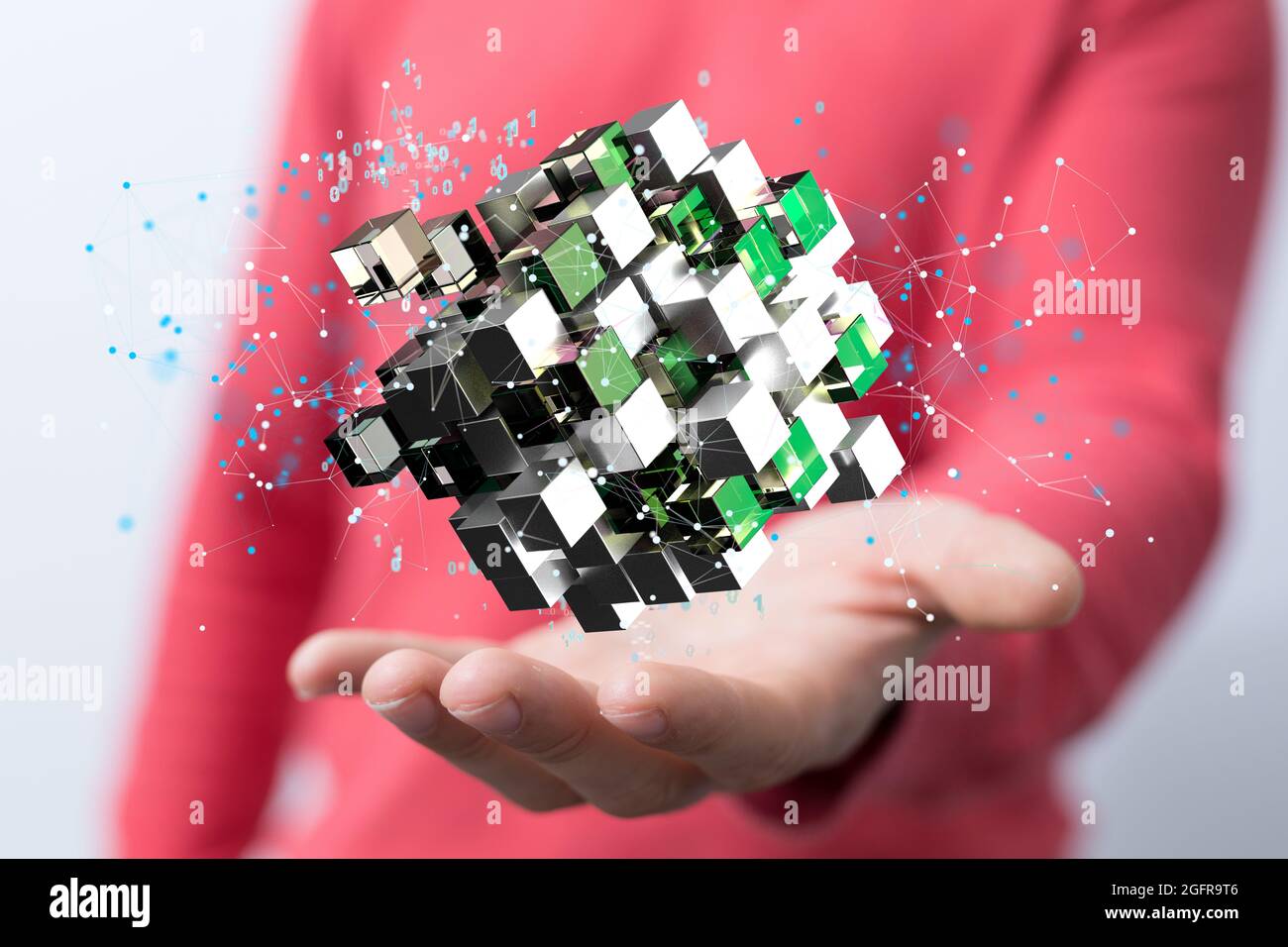 Person presenting the virtual projection of Cloud Computing Technology ...