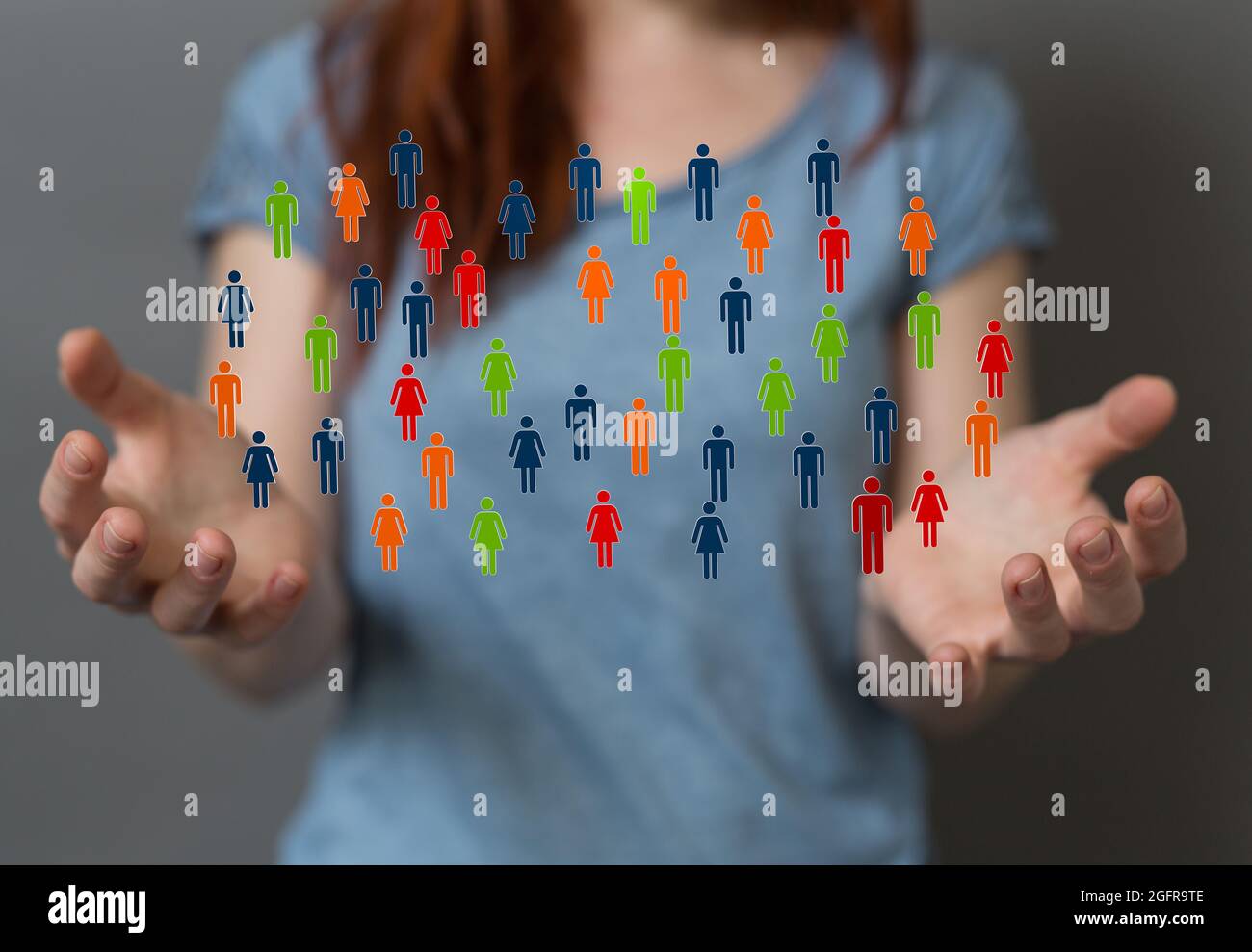 Person presenting the virtual projection of team network Stock Photo ...