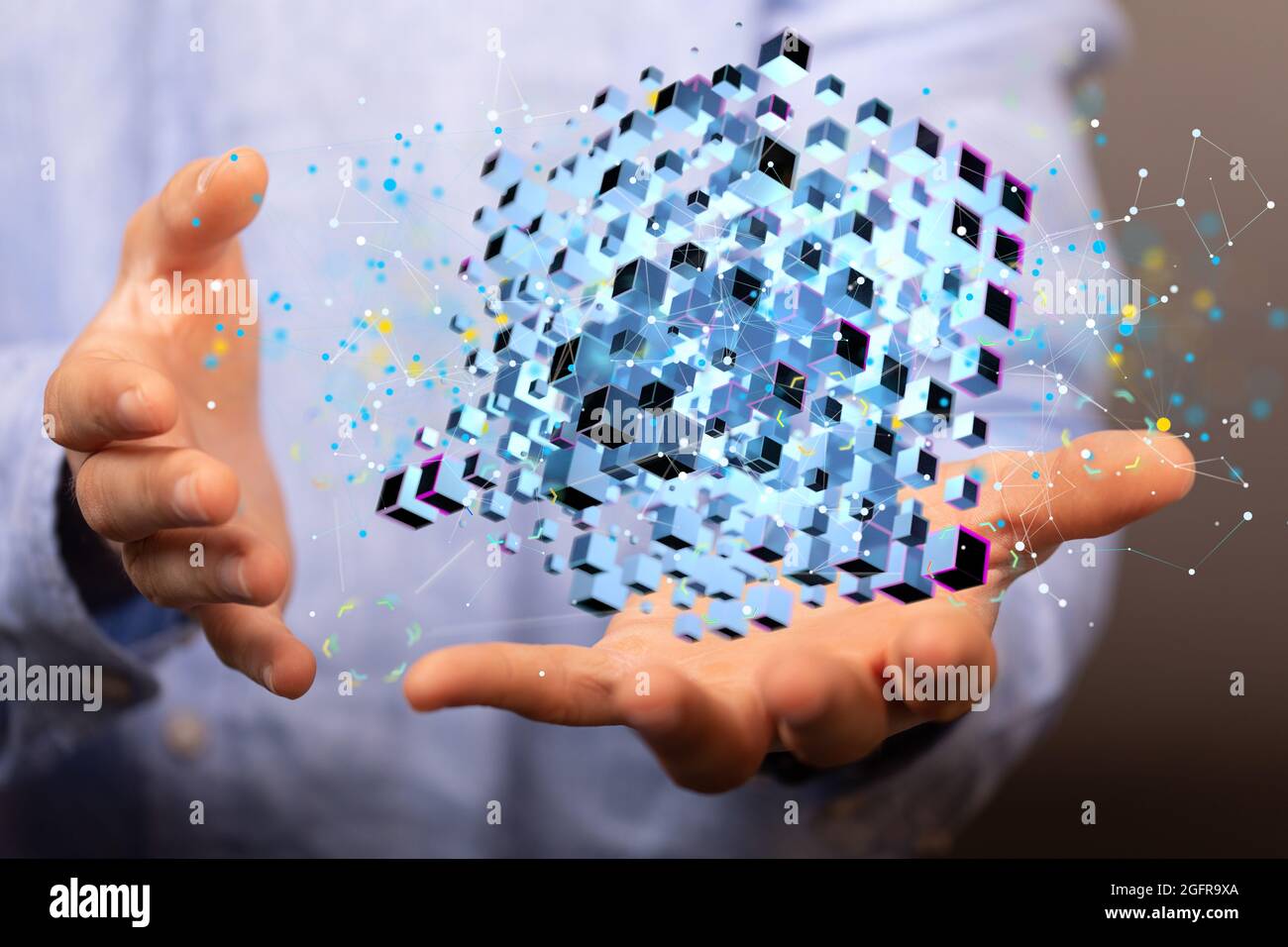 Person presenting the virtual projection of the data Internet ...