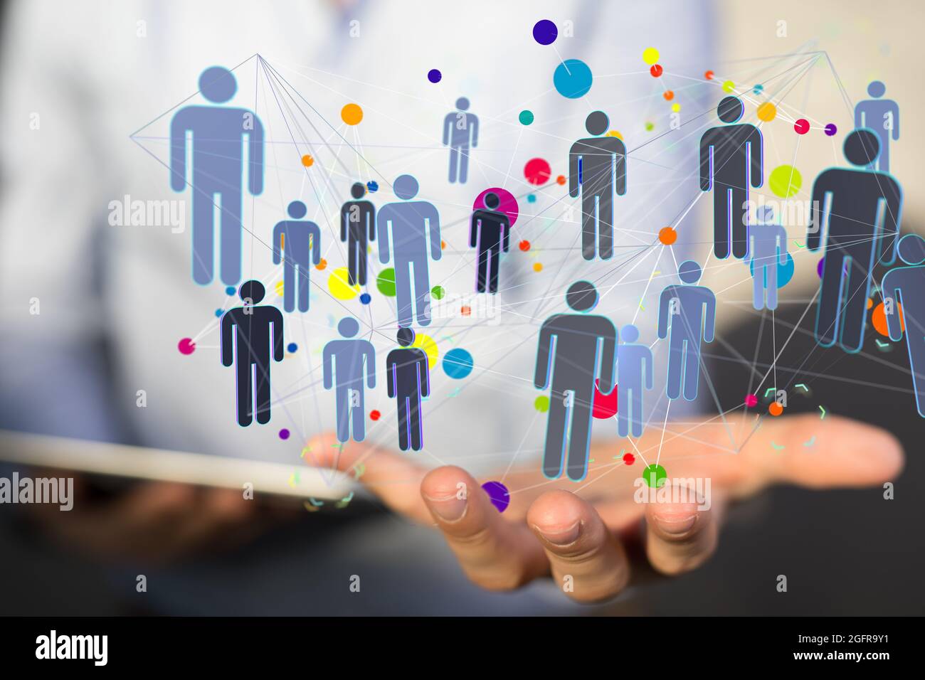 Person presenting the virtual projection of team network Stock Photo ...