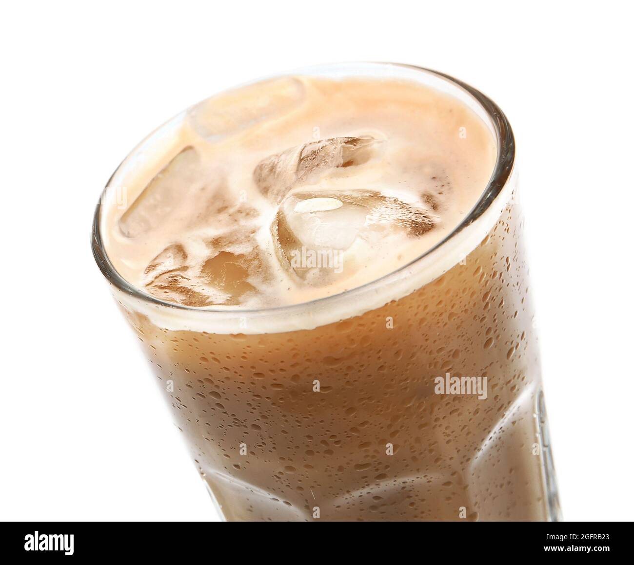 Glass of cold coffee on white background Stock Photo - Alamy