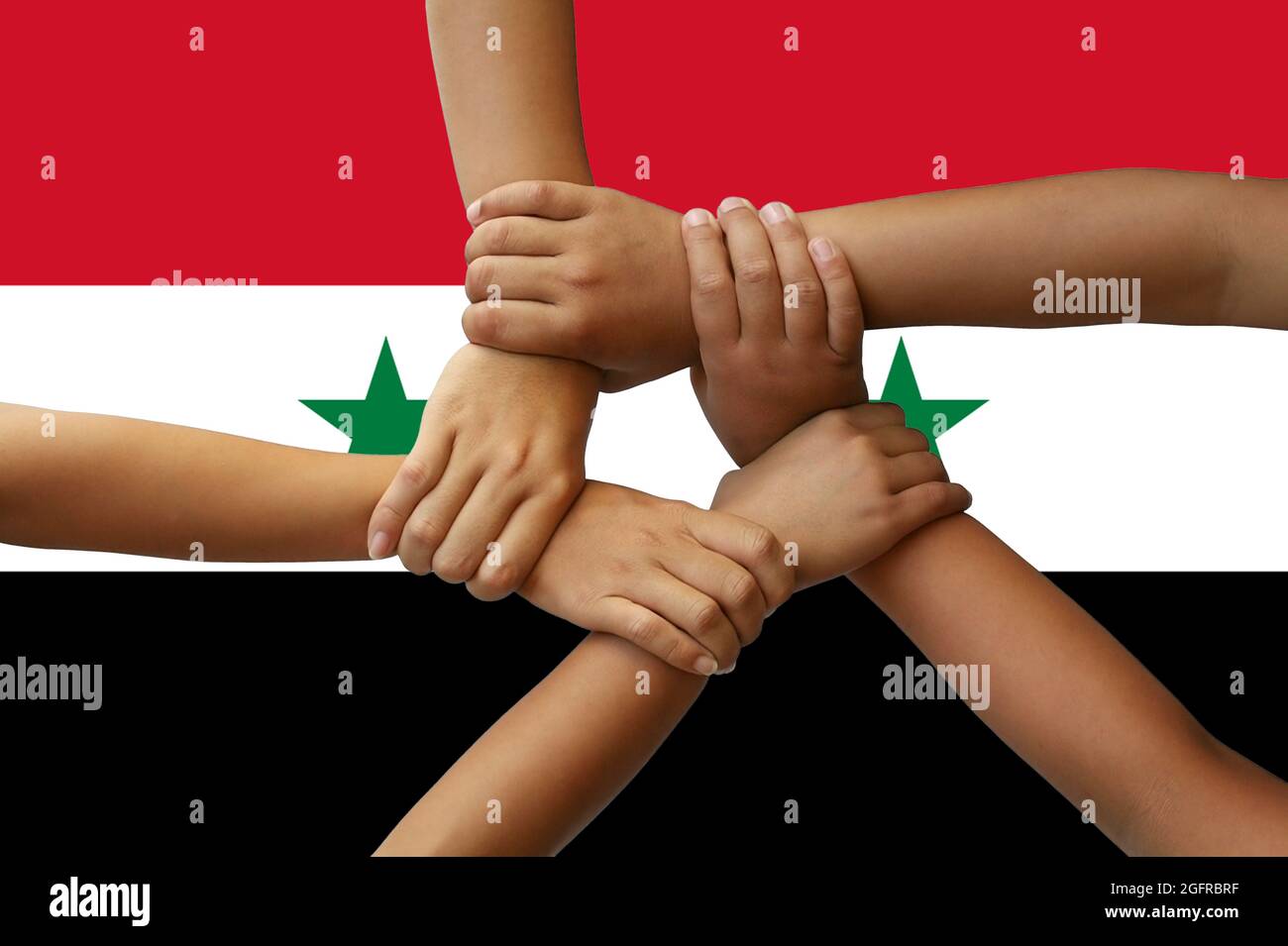 Syria flag, intergration of a multicultural group of young people Stock ...