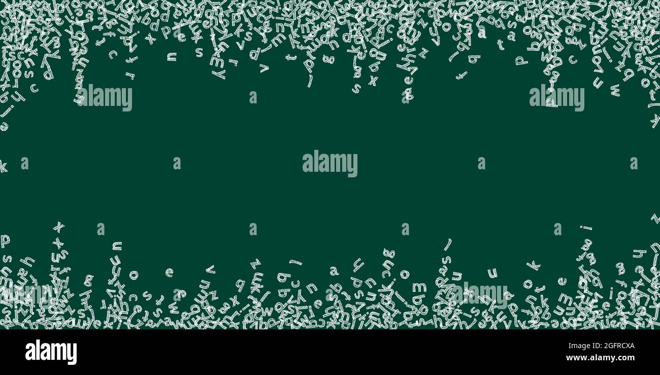 Falling letters of English language. Childish chalk flying words of ...