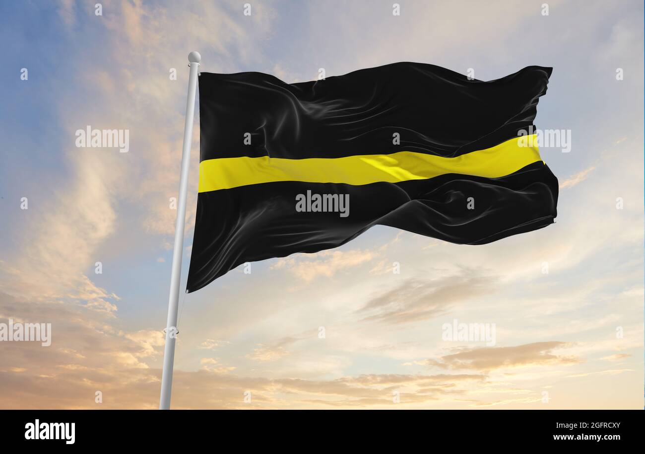Thin Yellow Line flag waving. panoramic view. copy space for wide ...