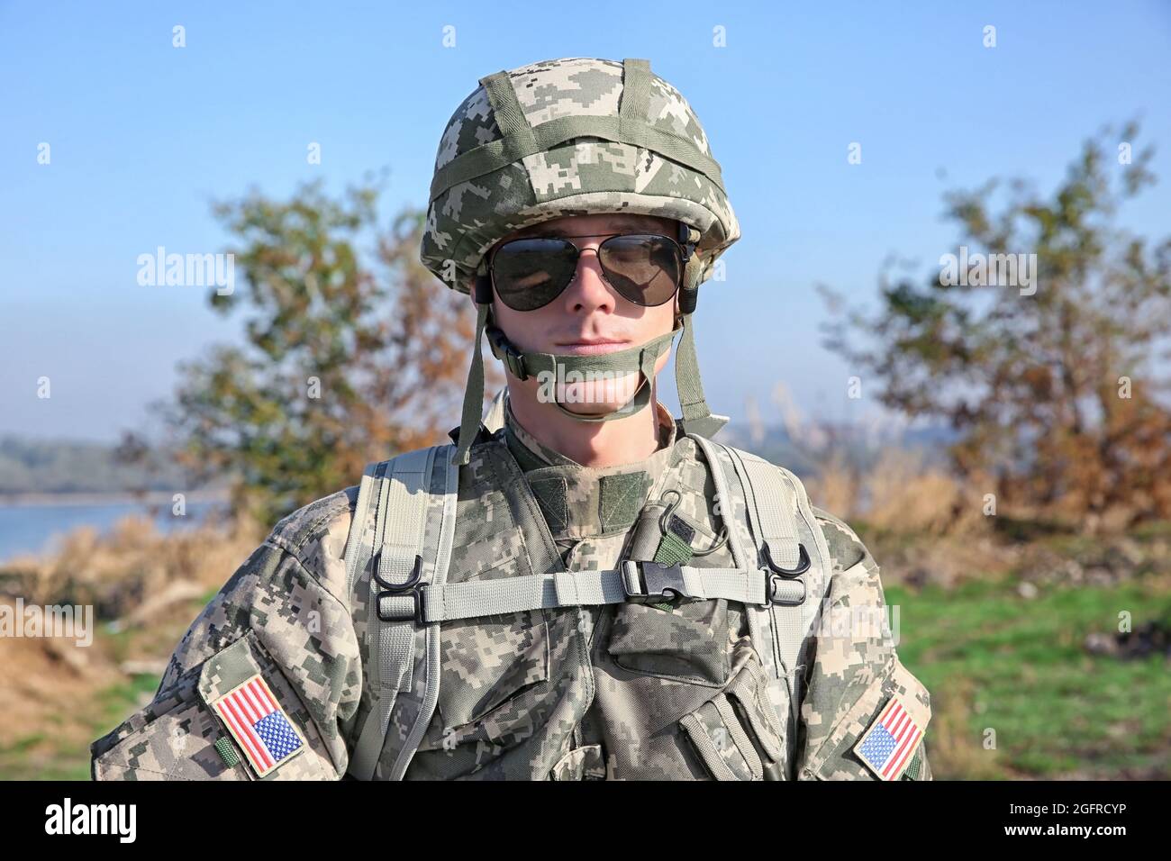 Portrait of soldier at military firing range Stock Photo - Alamy