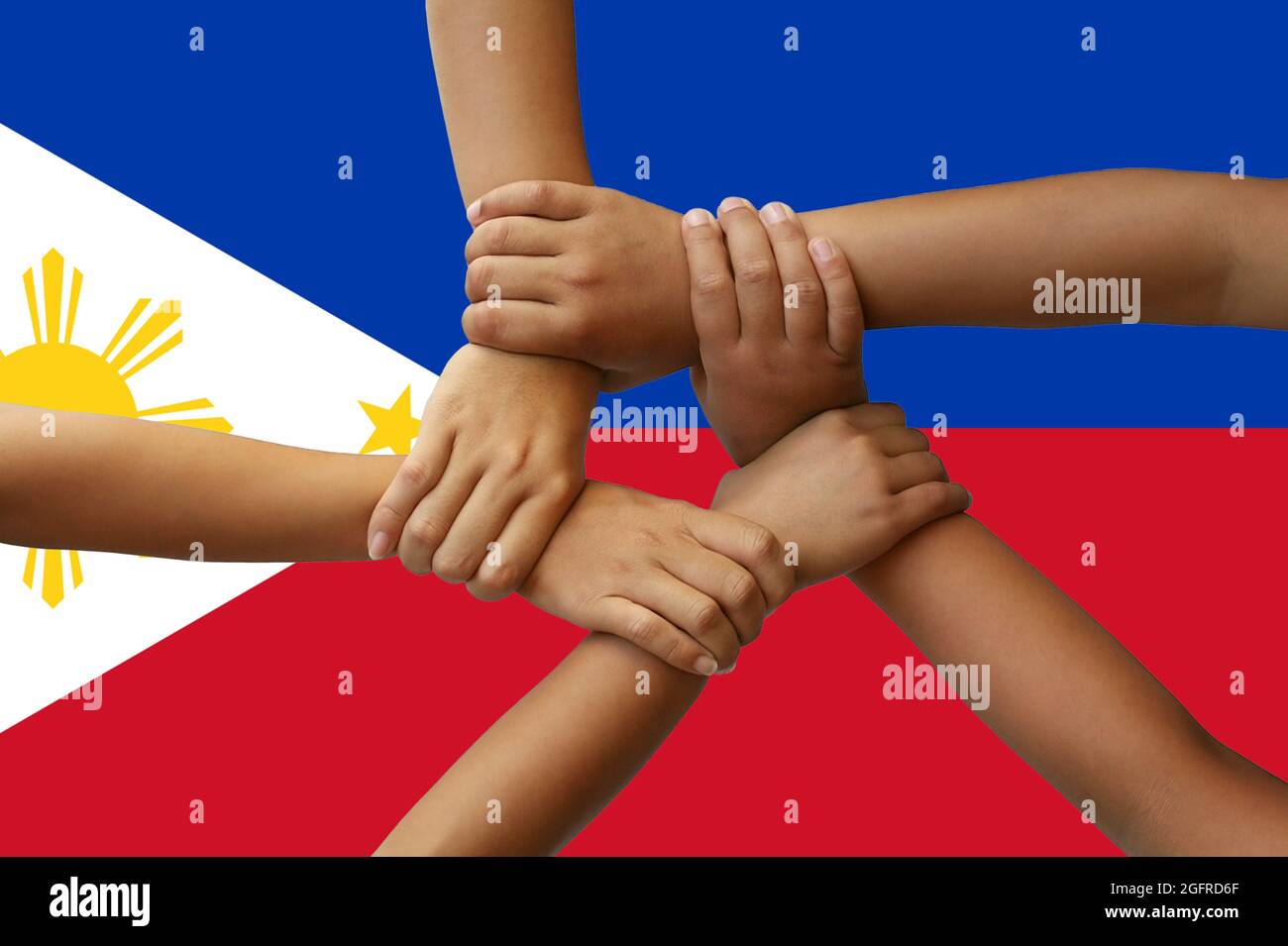 philippines flag, intergration of a multicultural group of young people ...