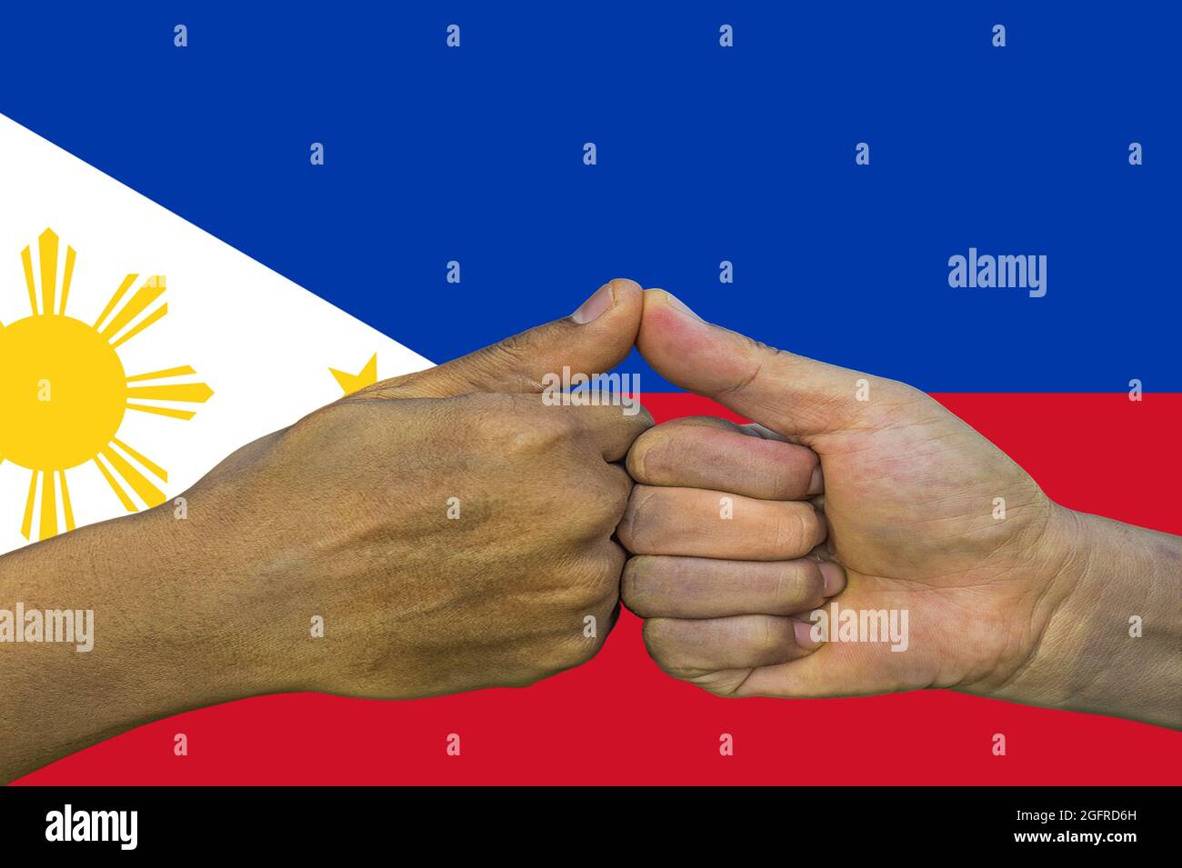 philippines flag, intergration of a multicultural group of young people ...