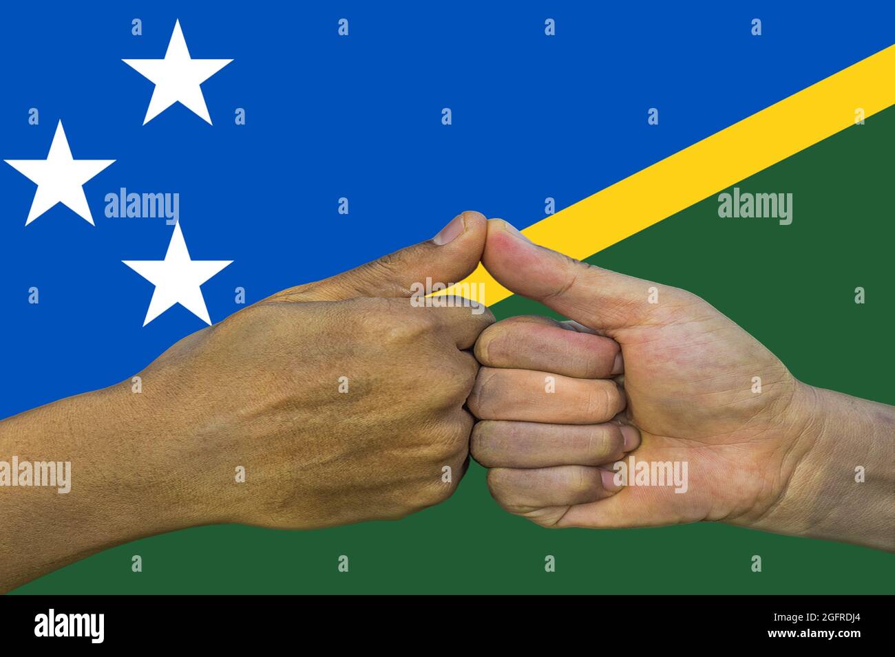 solomon islands flag, intergration of a multicultural group of young ...