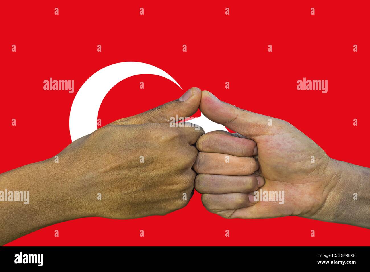 turkey flag, intergration of a multicultural group of young people ...