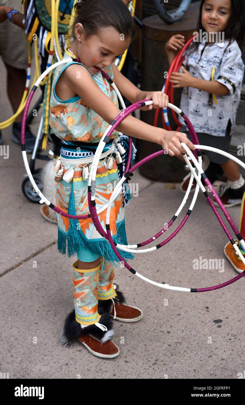 Young Native American hoop dancers prepare to perform for visitors at ...