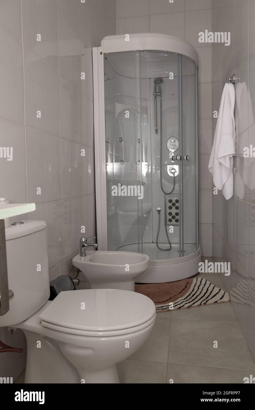 Inside view at a modern designed bathroom Stock Photo - Alamy