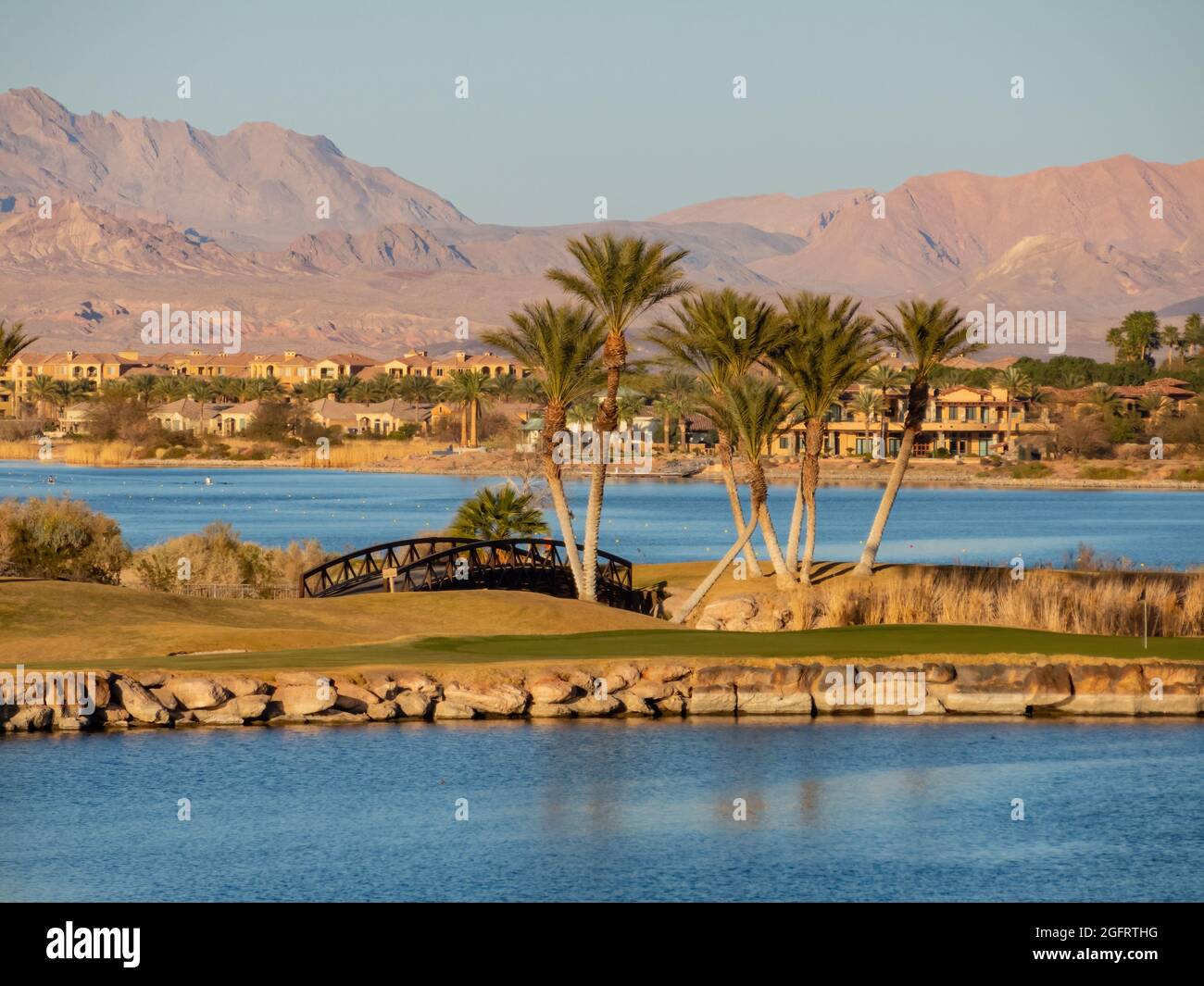 Sunny view of the lake landscape of Lake Las Vegas at Nevada Stock ...