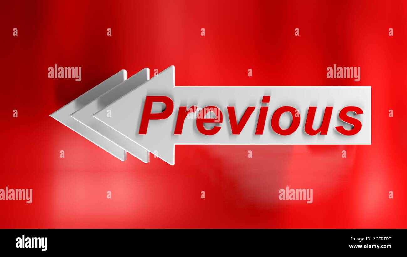 White arrows with red write PREVIOUS on red glossy background - 3D ...
