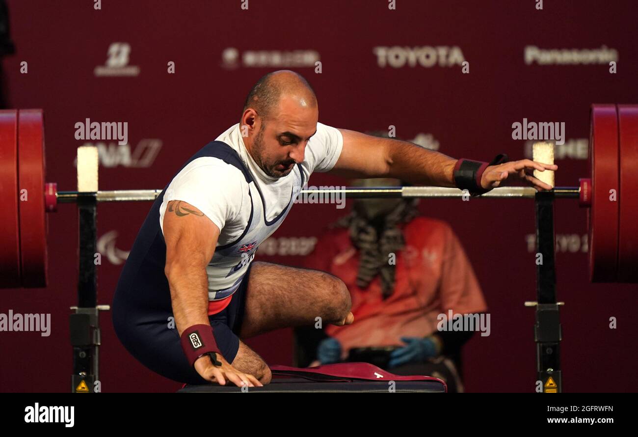 Great Britain's Ali Jawad almost falls from the bench before failing ...
