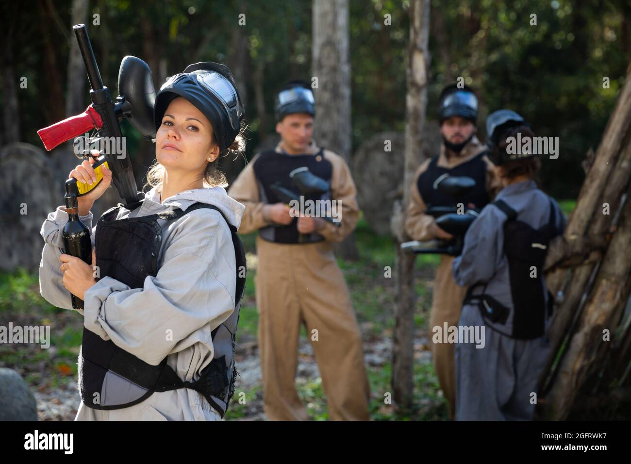Portrait of female paintball sport player Stock Photo - Alamy