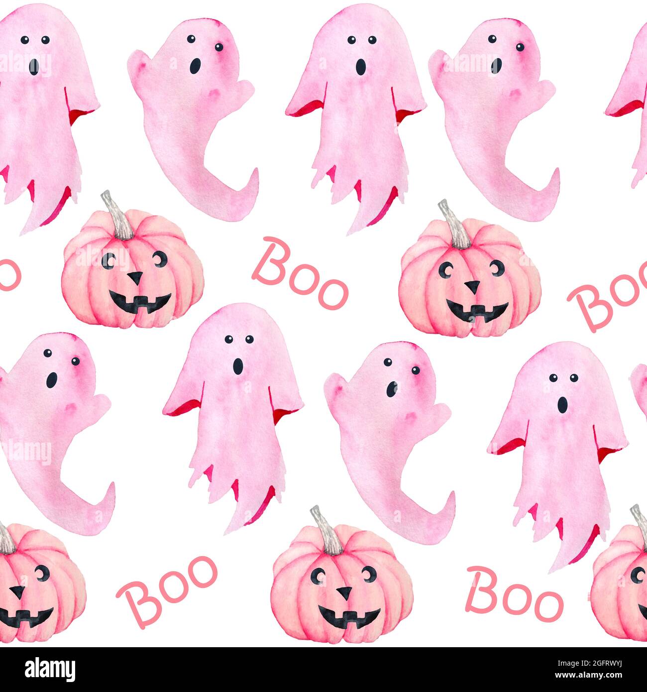Hand drawn watercolor seamless pattern of Halloween ghosts apparitions ...