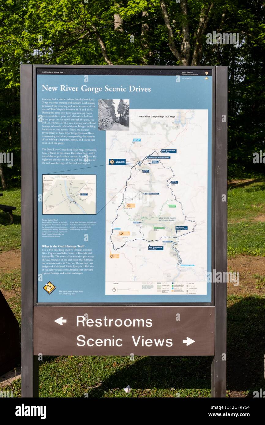 New River Gorge National Park, West Virginia. Information Sign and Map ...