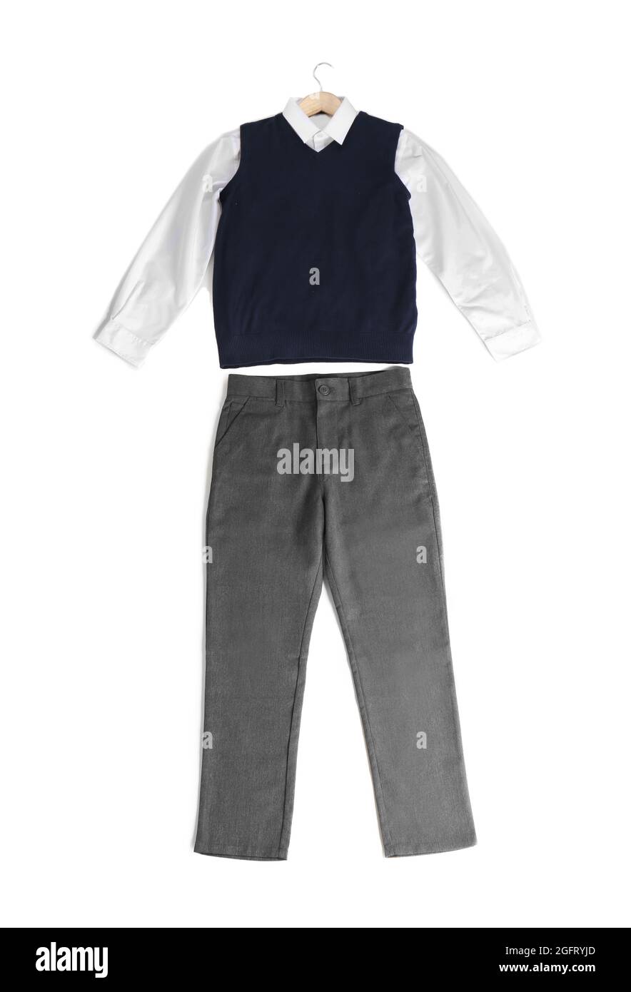 School uniform on white background Stock Photo - Alamy