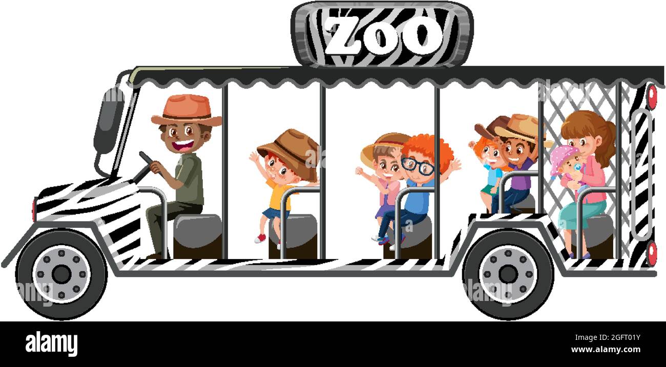 Zoo concept with children on tourist car isolated on white background ...