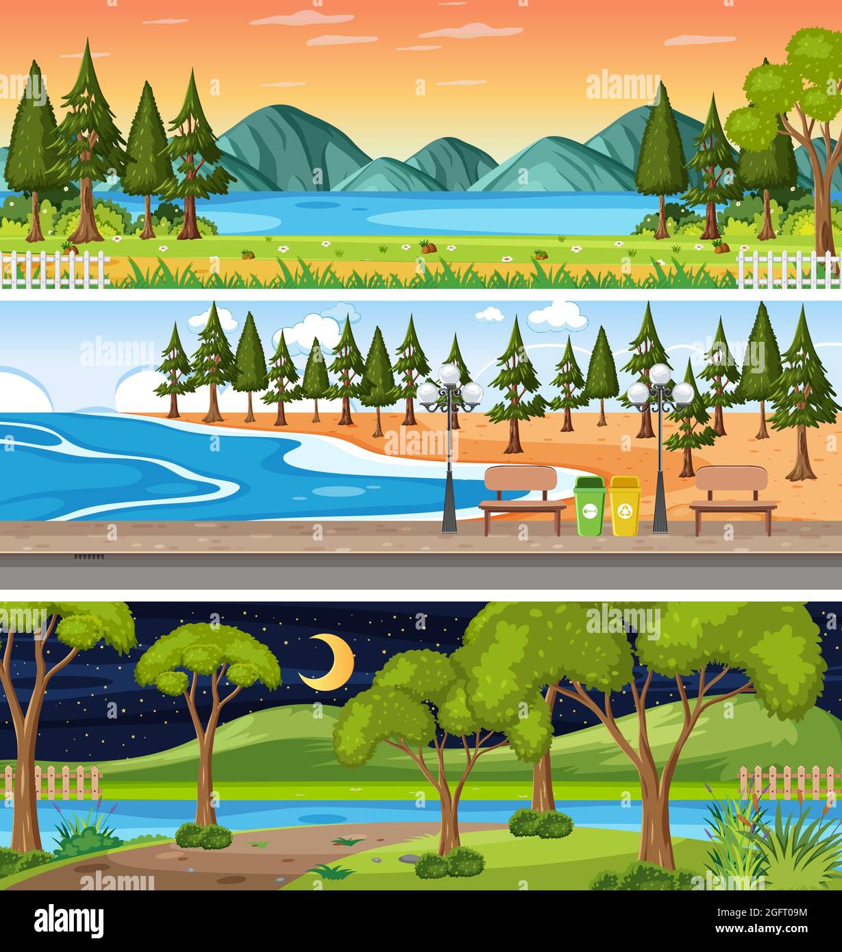 Set of different nature horizontal scenes illustration Stock Vector ...