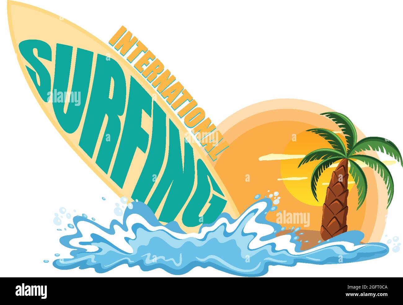 International Surfing Day banner with surfboard and beach elements ...
