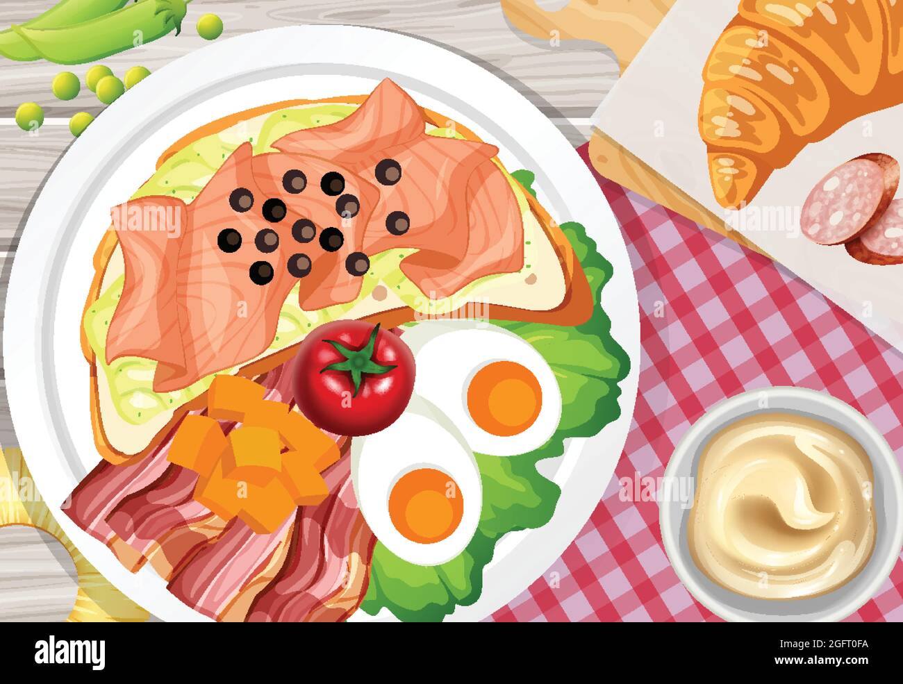 Healthy breakfast set on the table illustration Stock Vector Image ...