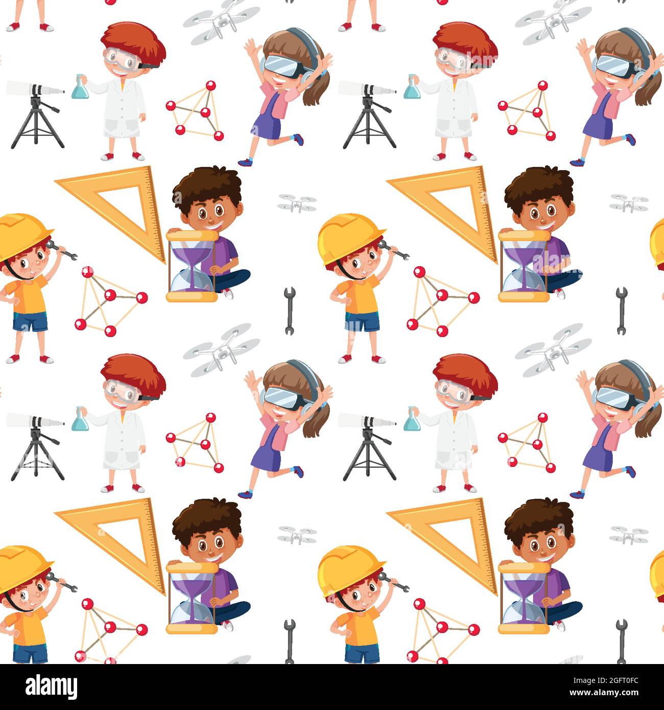 Kid with learning tools seamless background illustration Stock Vector ...