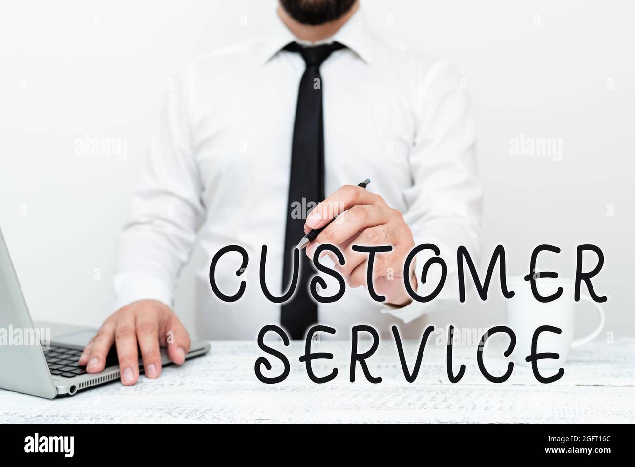 Hand Writing Sign Customer Service Business Overview Process Of