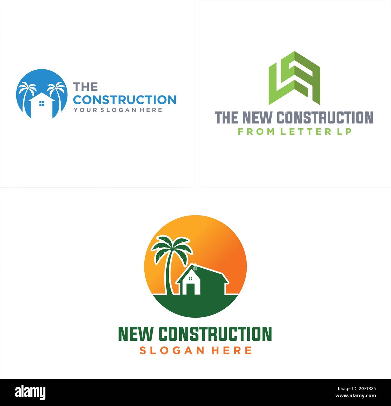 Construction home building with tree palm icon logo design Stock Vector ...