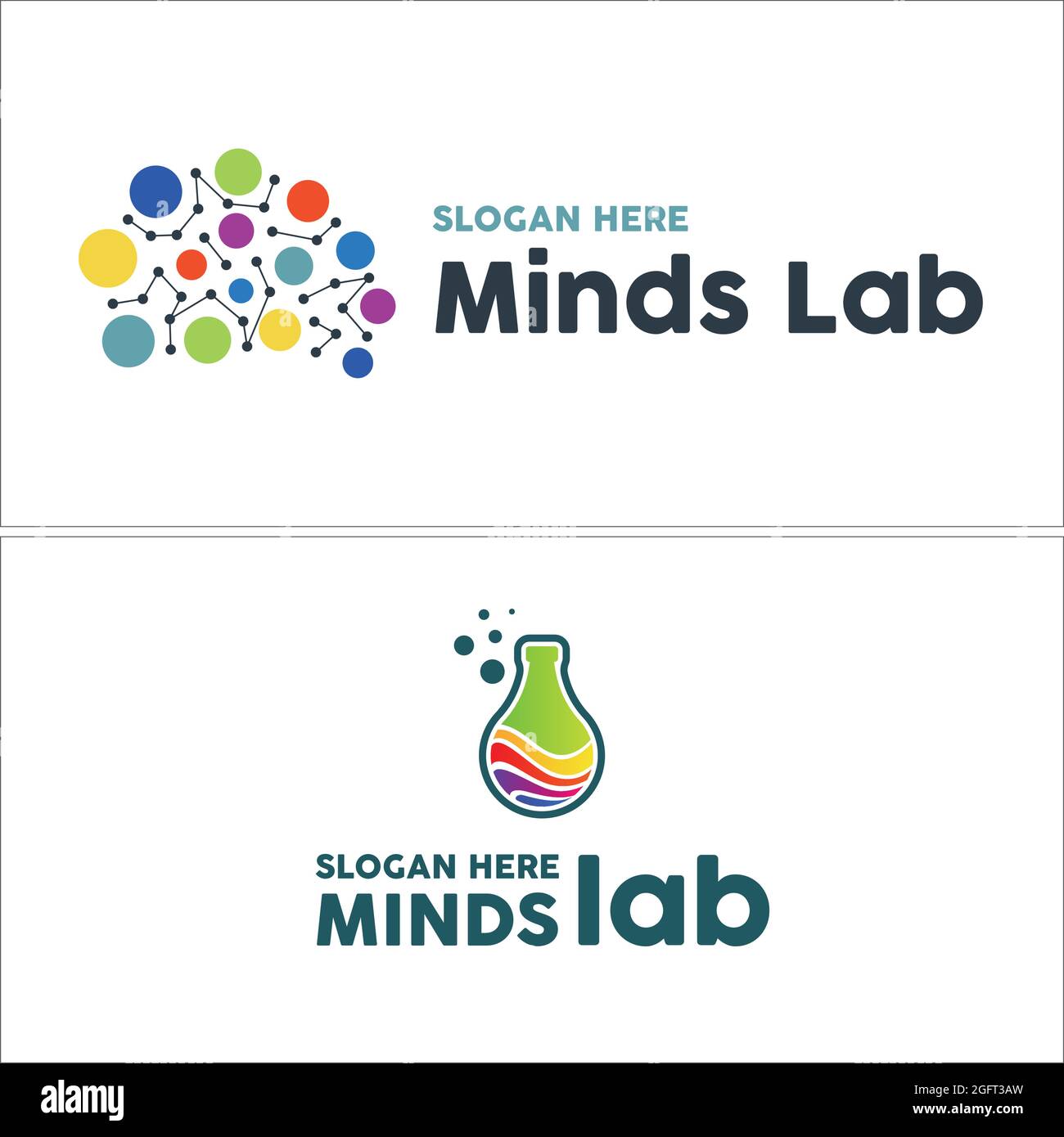 Colorful brain tech and test tube logo design kids lab education Stock ...