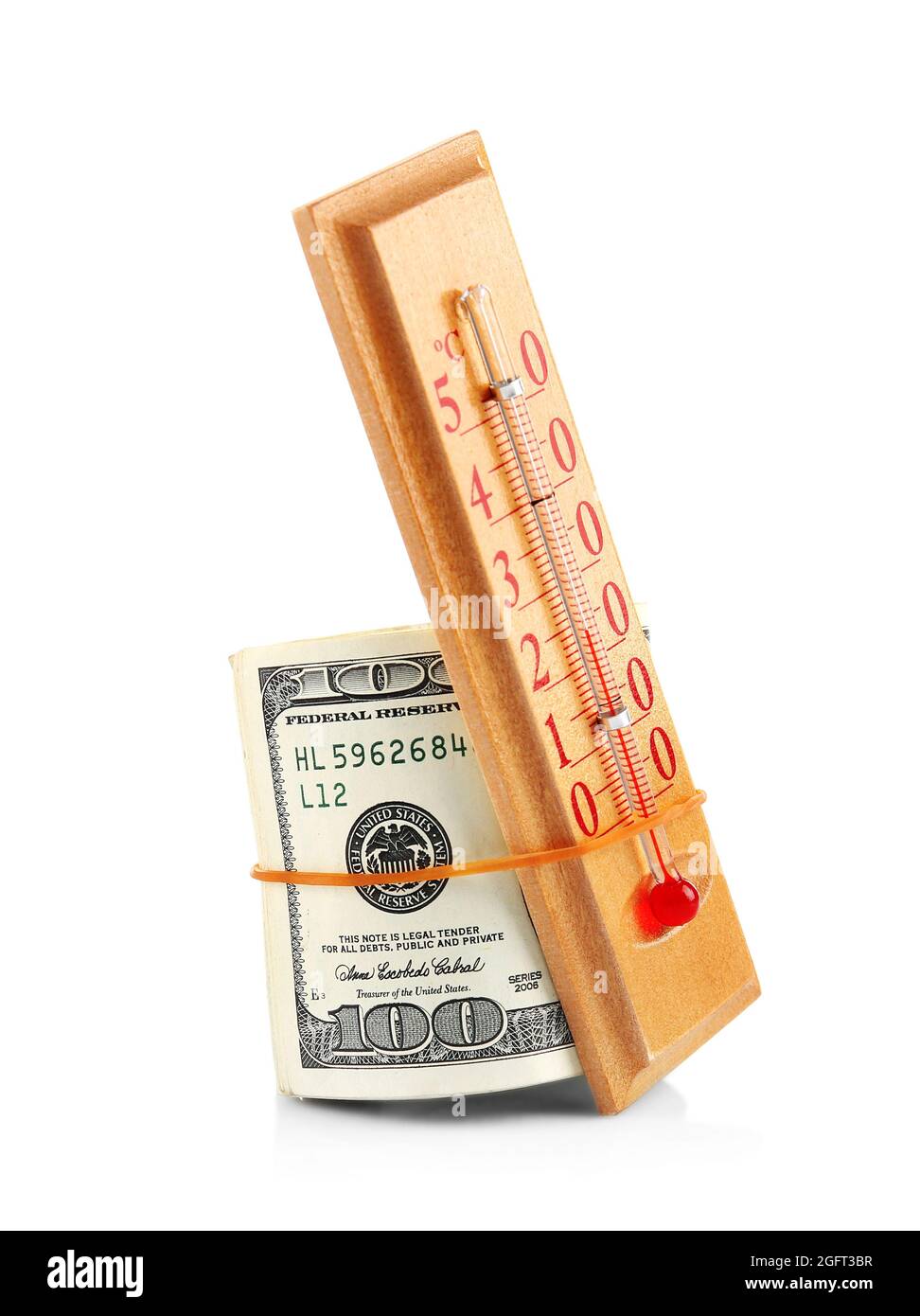 Thermometer and money on white background Stock Photo - Alamy