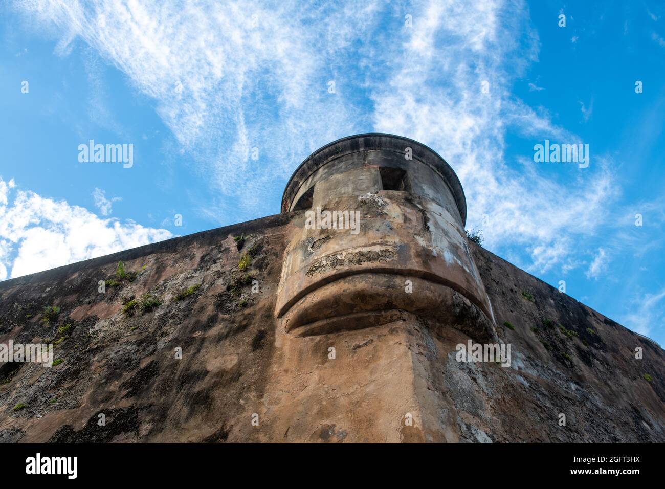 A tower at Castillo San Felipe del Morro looming overhead - Puerto Rico ...