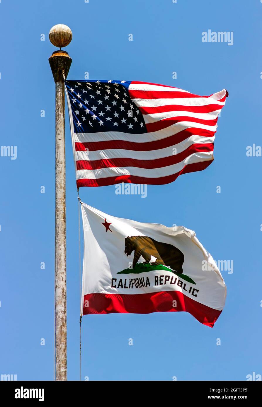 State flag of California - United States of America on blue sky Stock ...